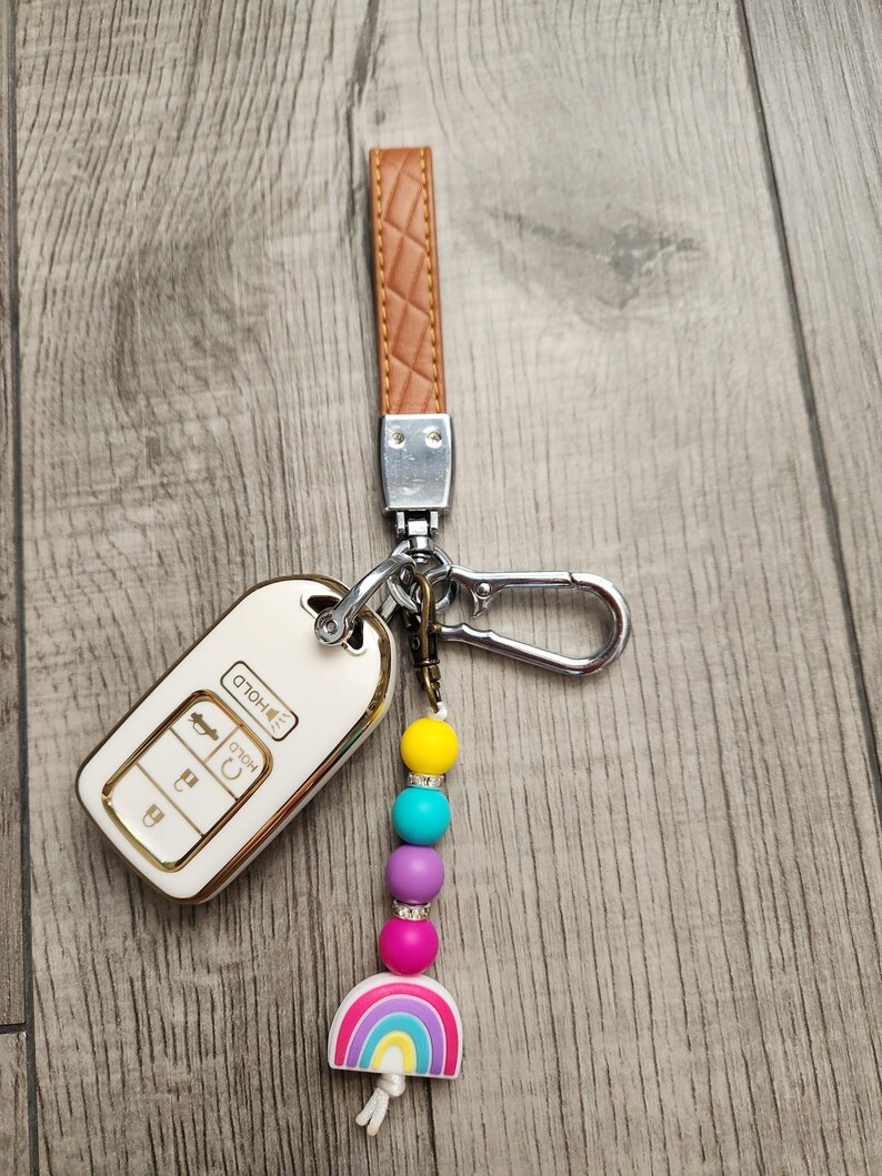 Rainbow Silicone Bead Keychain, Silicone Keychain, Beaded Keychain ...
