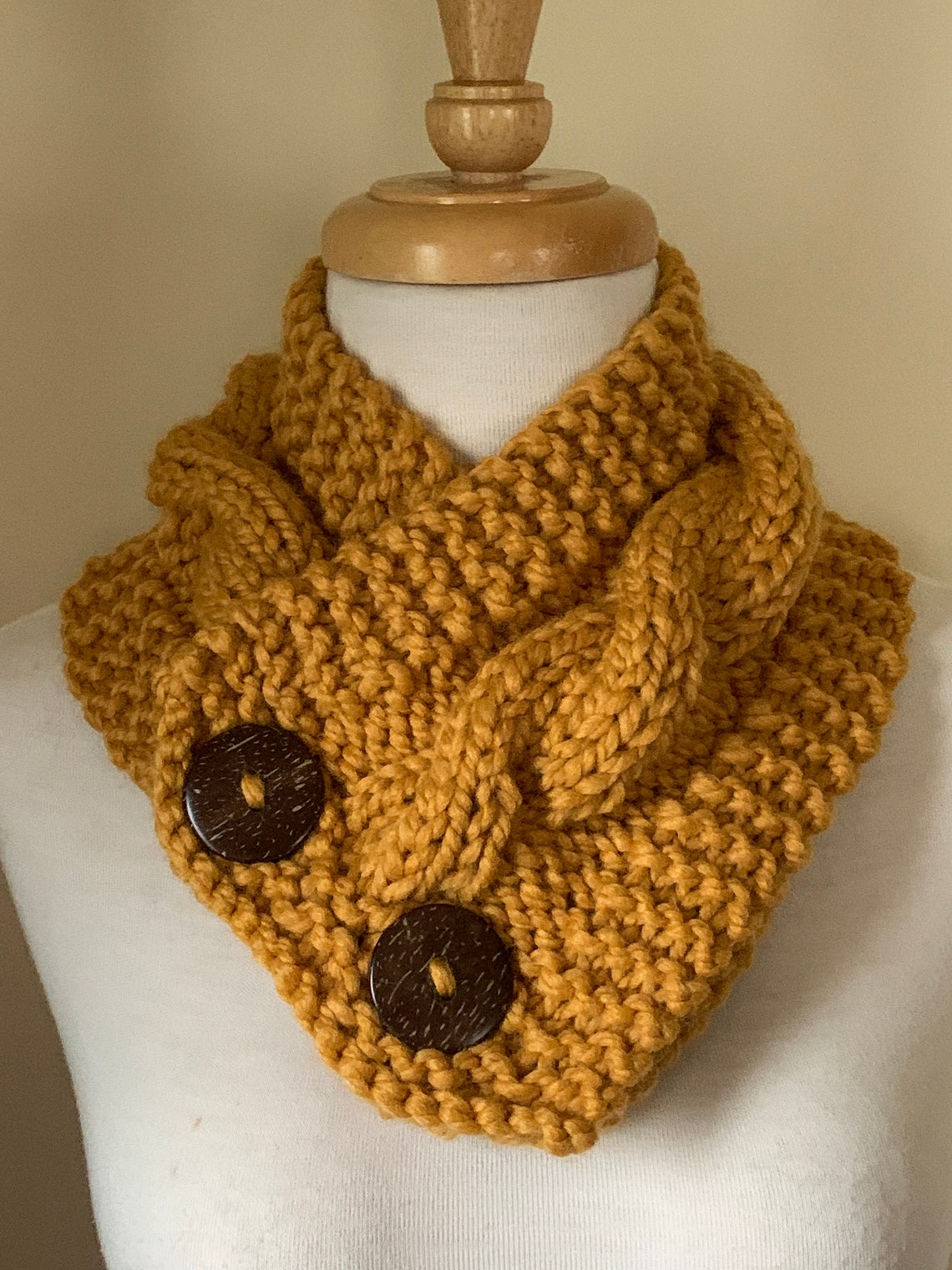 Knit Neck Warmer Cable Knit Scarf Winter Scarf in Mustard With | Etsy