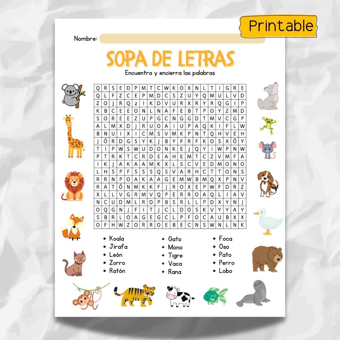 Printable Spanish Word Search Puzzles for Kids – 5 Fun Themes ...