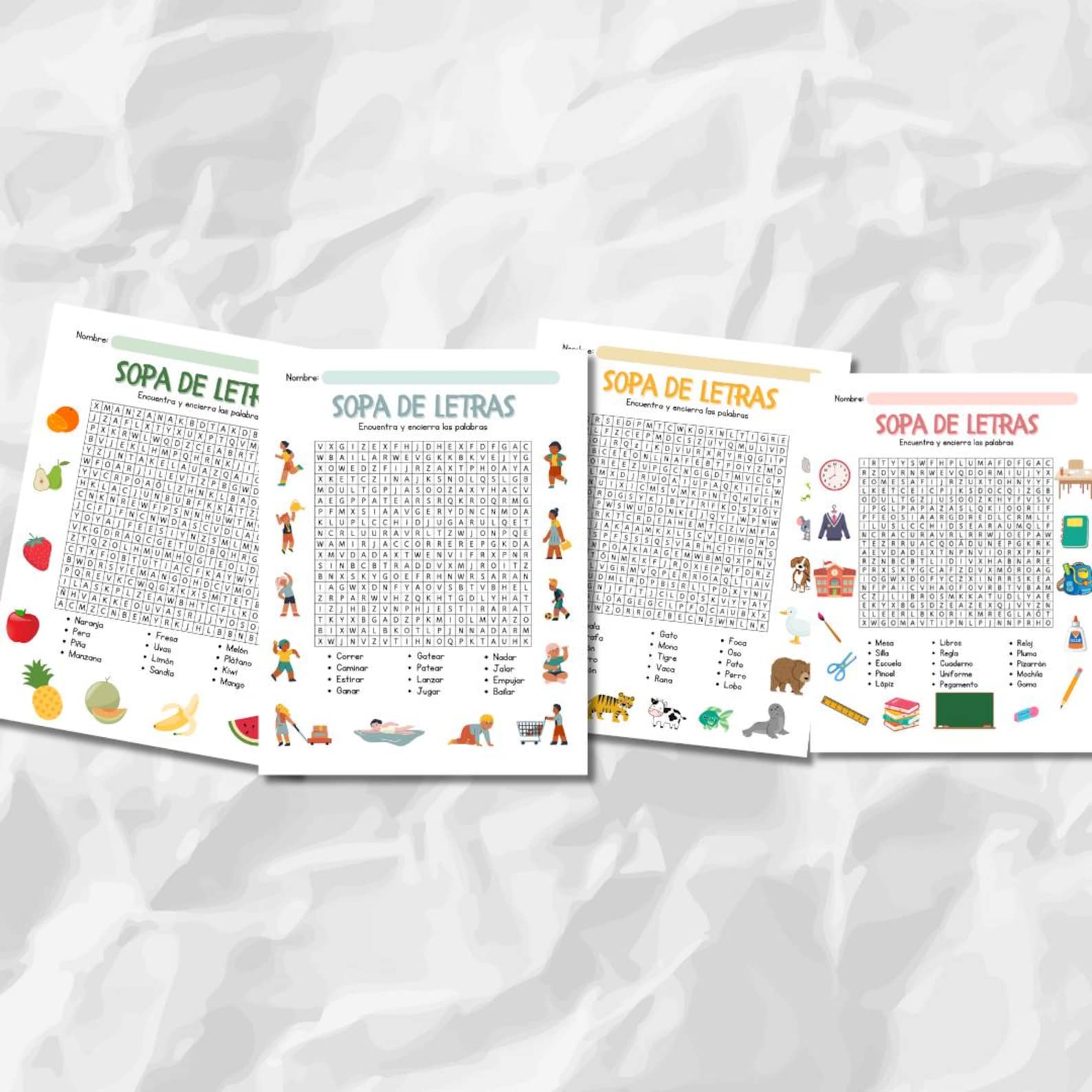 Printable Spanish Word Search Puzzles for Kids – 5 Fun Themes ...