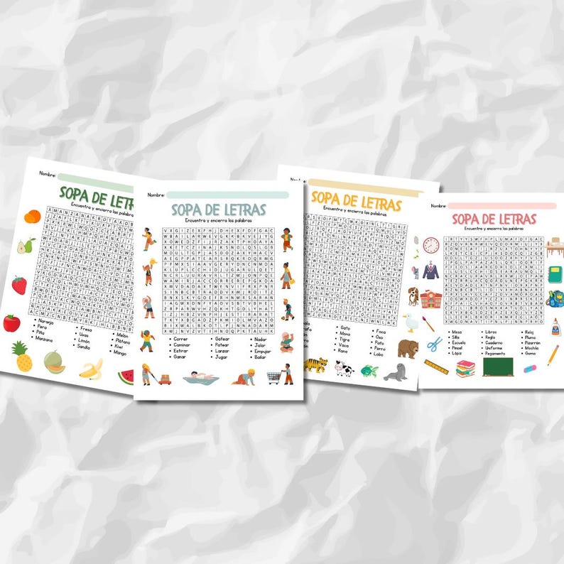 Printable Spanish Word Search Puzzles for Kids – 5 Fun Themes ...