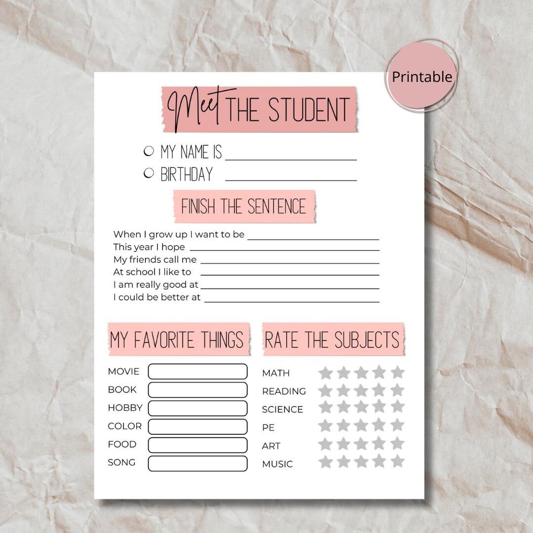 Student Survey Meet the Student Template Back to School - Etsy