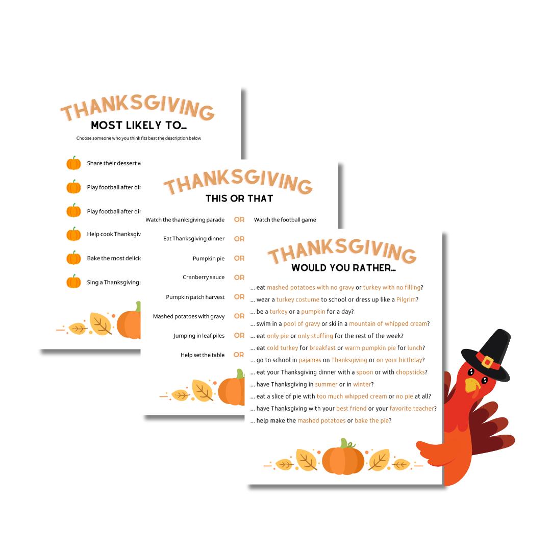 Thanksgiving Printable Games for Kids would You Rather, this or That ...