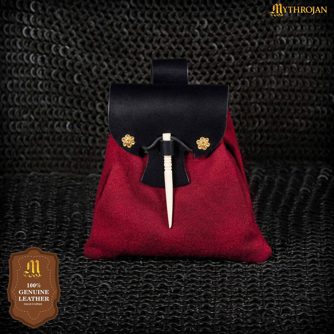 Mythrojan gold and Dice Medieval Fantasy Belt Bag With Bone Needle ...