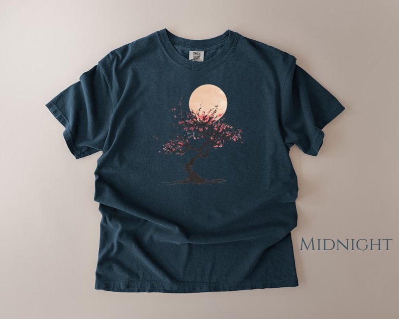 Cherry Blossom Bonsai Tree T-shirt, Moon Sakura Tee Aesthetic Unique ...