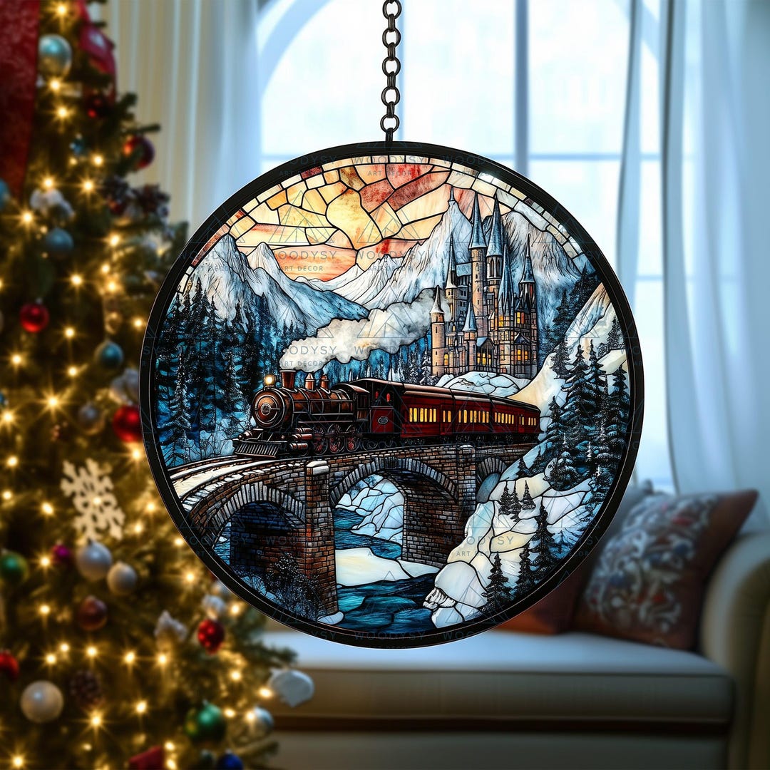 Winter Express Train Hanging Suncatcher, Wizard School Stained Glass ...