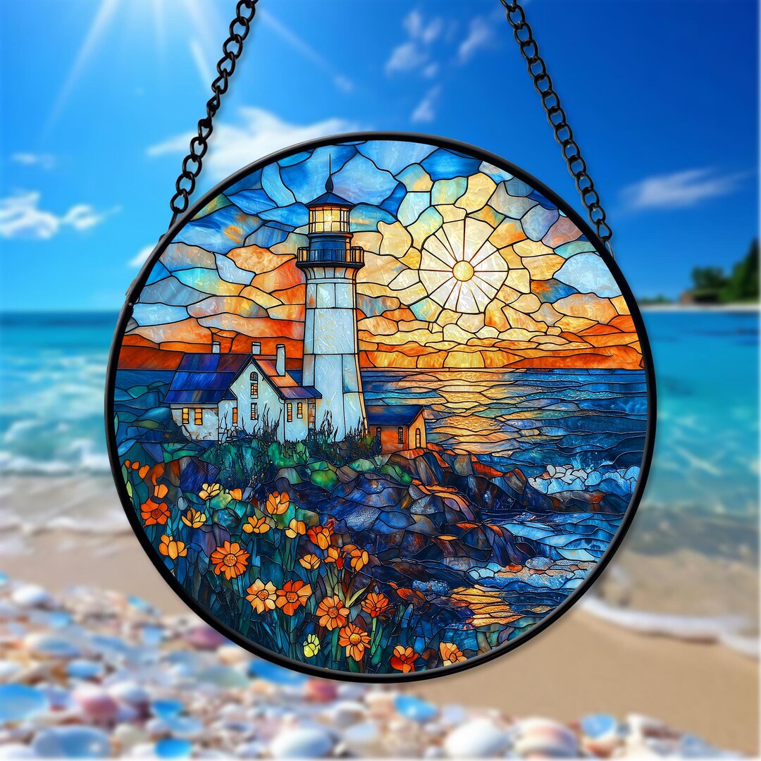 Lighthouse Stained Glass Suncatcher, Coastal Window Hanging Art ...