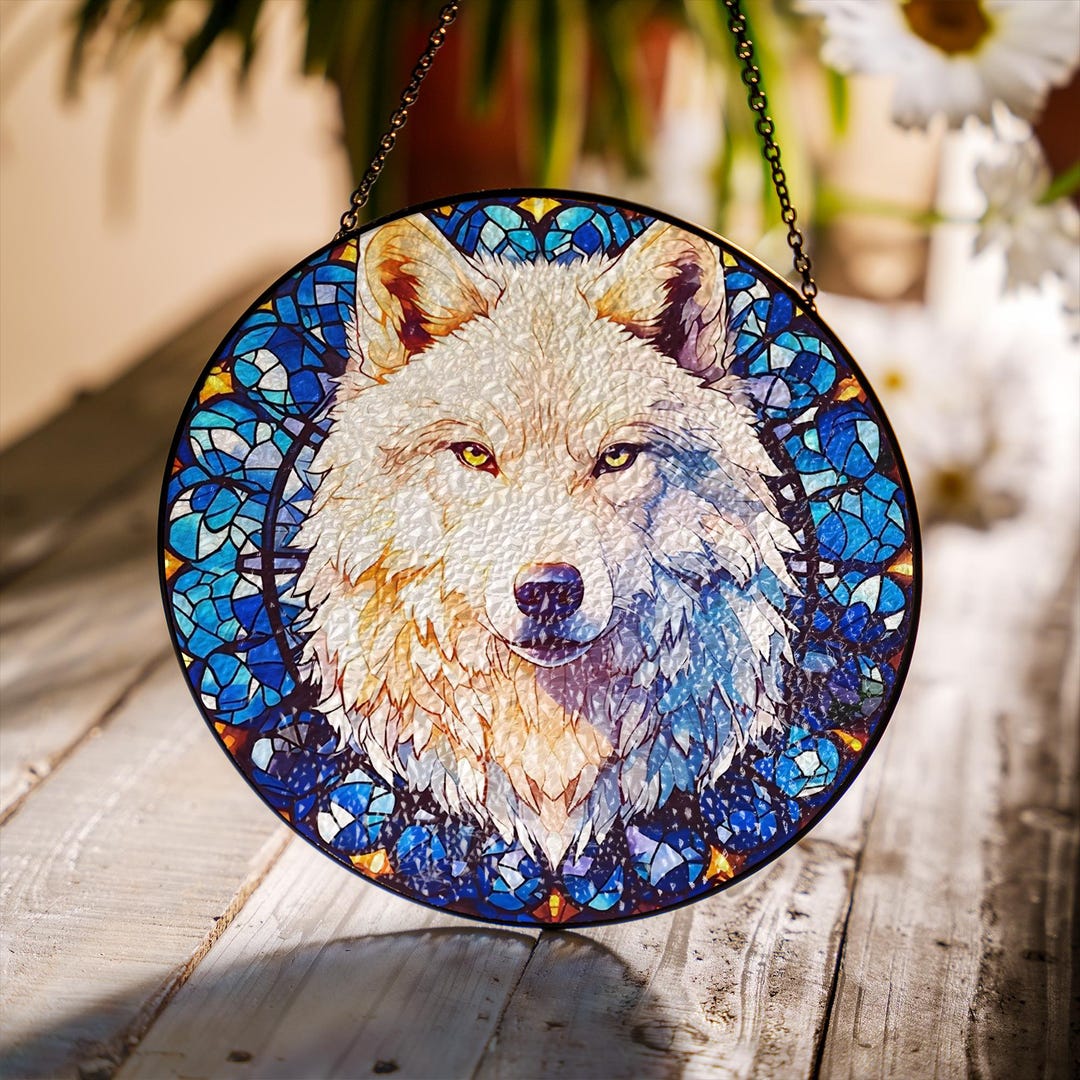 Wolf Stained Glass Suncatcher, Wolf Window Hanging Decor, Wolf Lovers ...