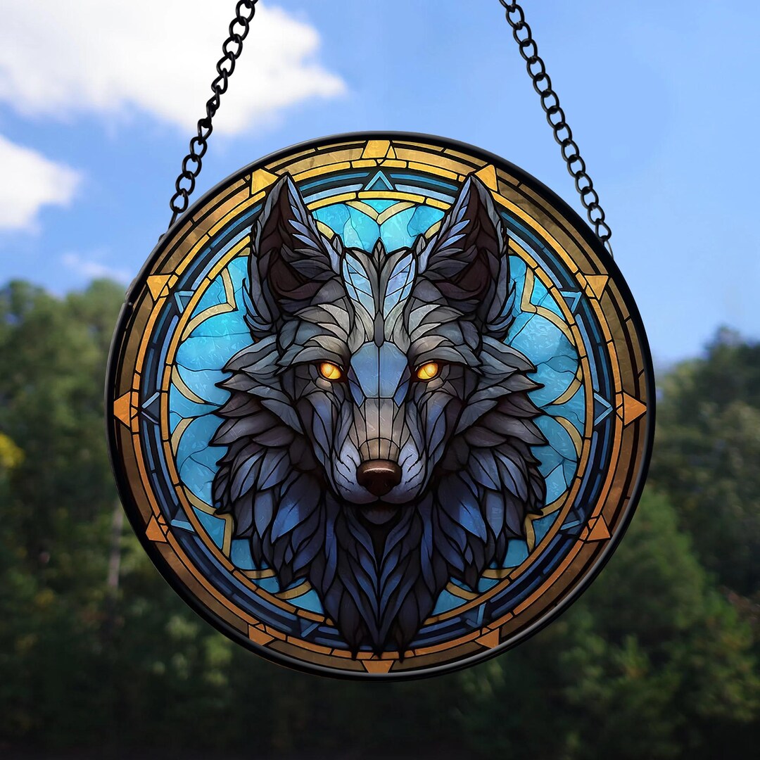 Wolf Stained Glass Suncatcher, Winter Wolf Window Hangings Wolf ...