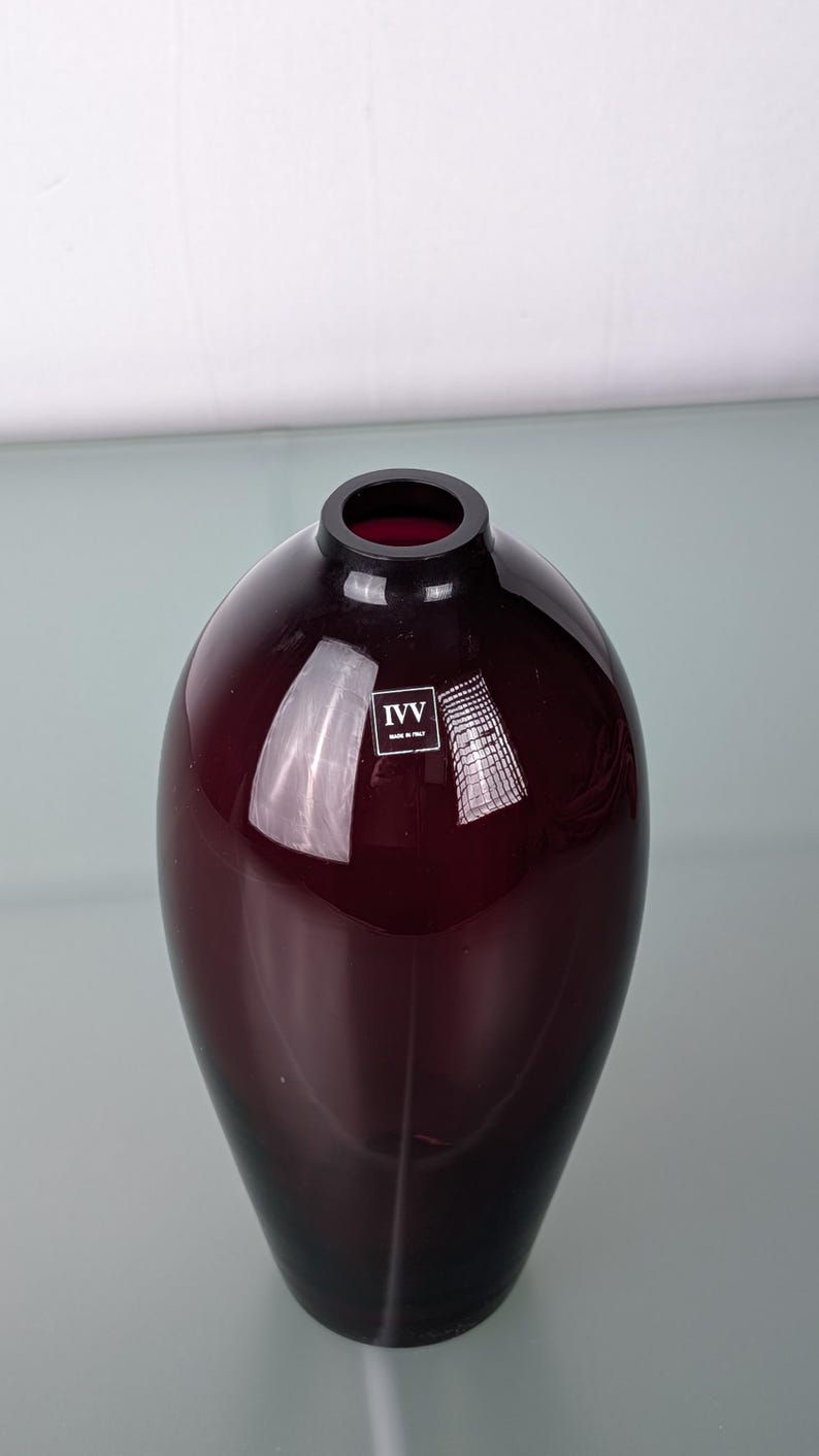 Vintage IVV Glass Vase Italian Art Accent Vase Deep Burgundy Decor ...