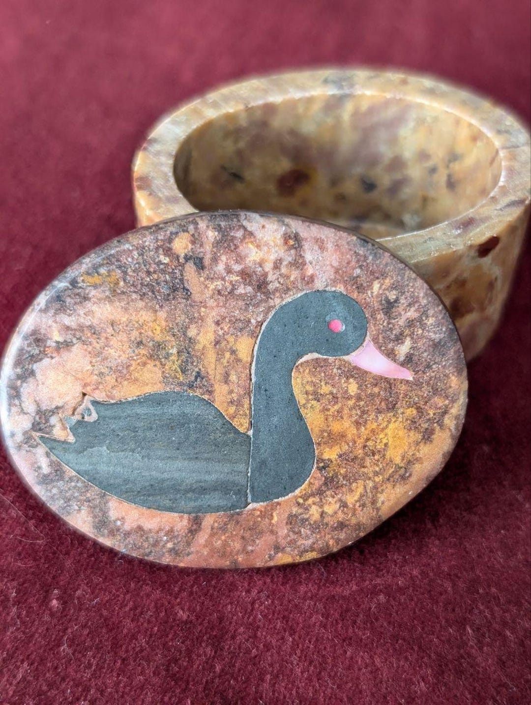 Vintage Marble Trinket Box With Duck Inlay Unique European Mid-century ...