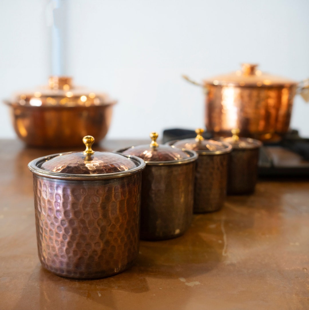 Handmade Copper Spice Set of 4, Copper Spice Jars, Copper Kitchen ...