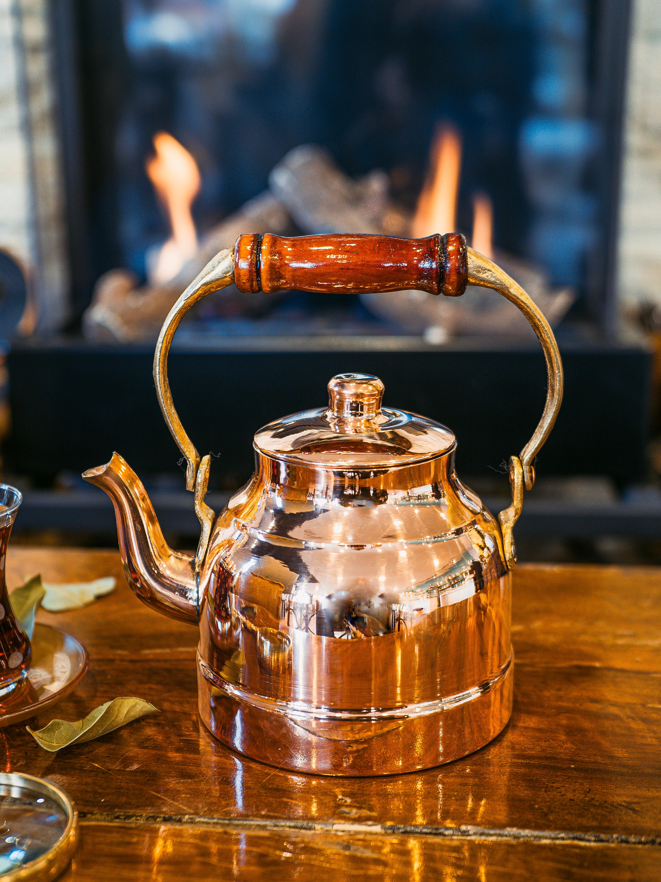 Handmade Copper Tea Kettle With Wood Handle, Stovetop Tea Kettle ...