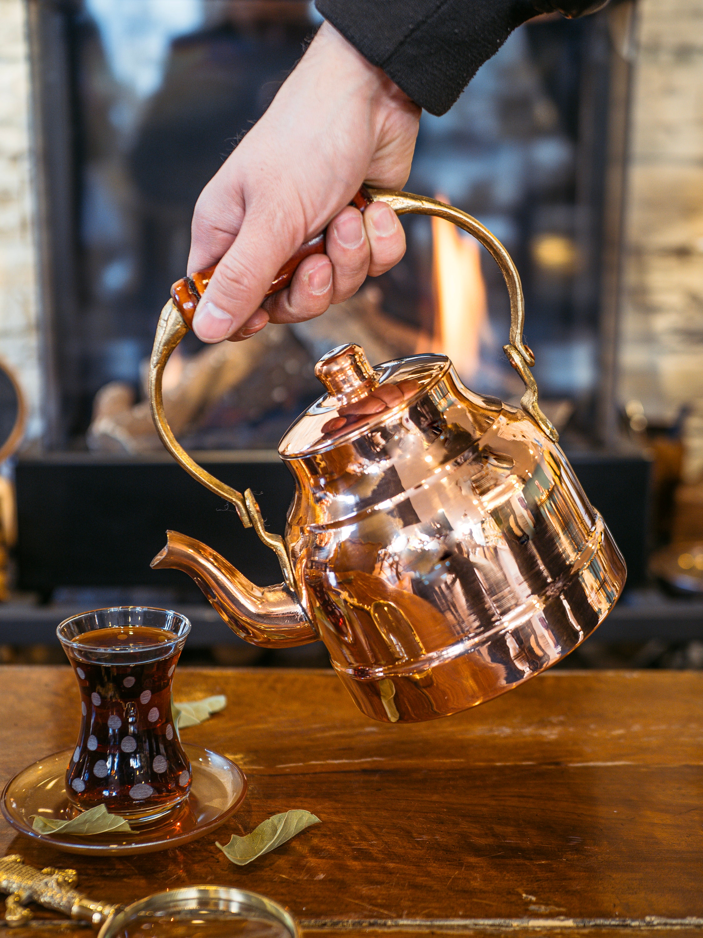Handmade Copper Tea Kettle With Wood Handle, Stovetop Tea Kettle ...