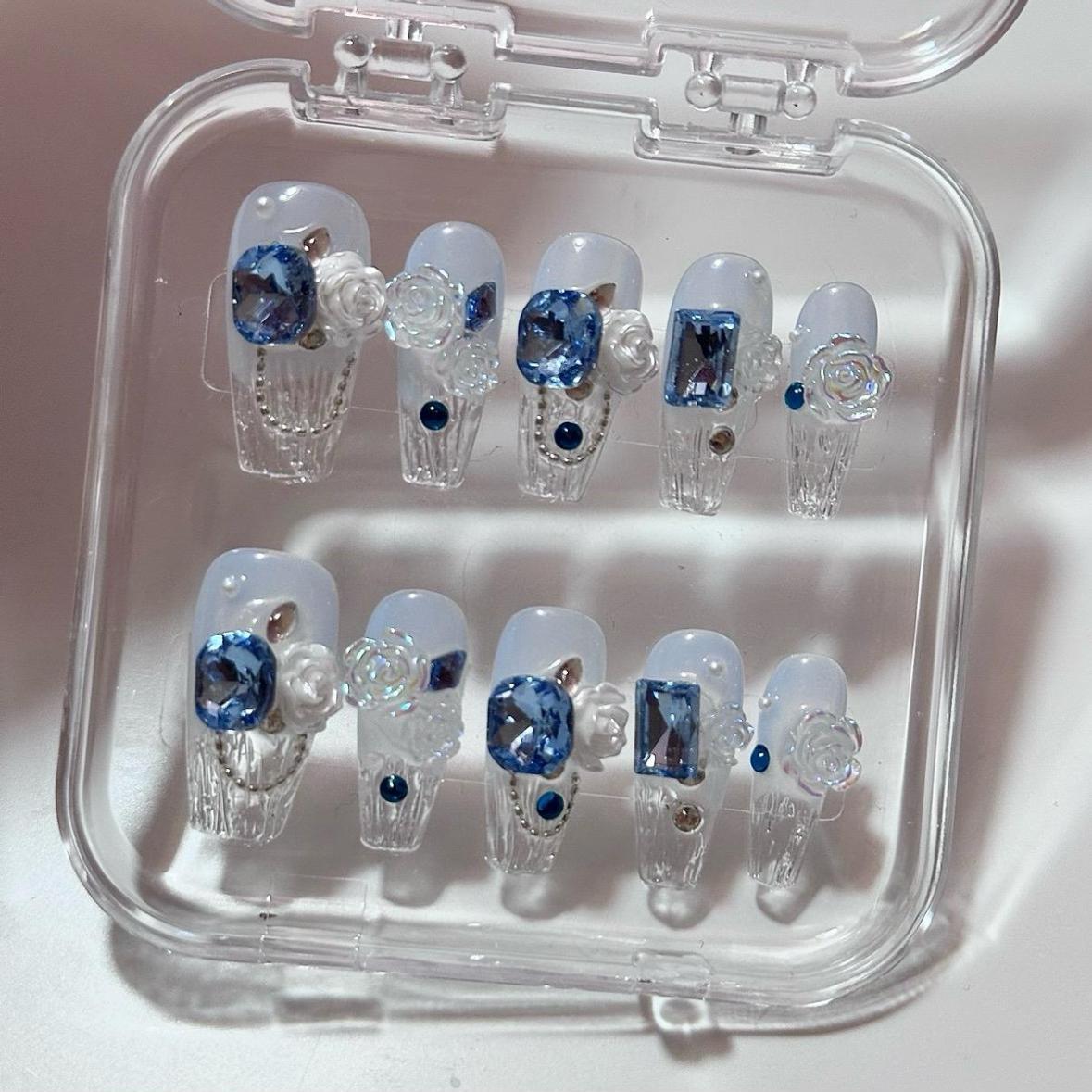 Ocean Blue Glass Enamel Handmade Nails - Etsy