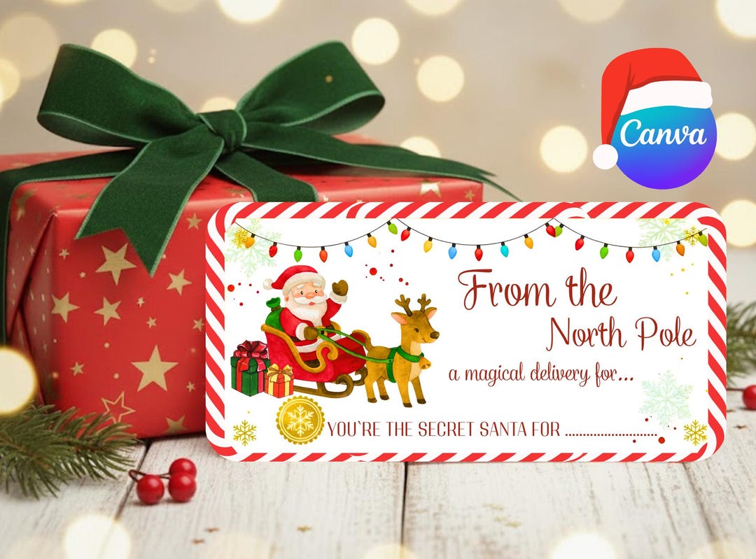 Printable Secret Santa Cards, Christmas Gift Tags, Digital Download ...