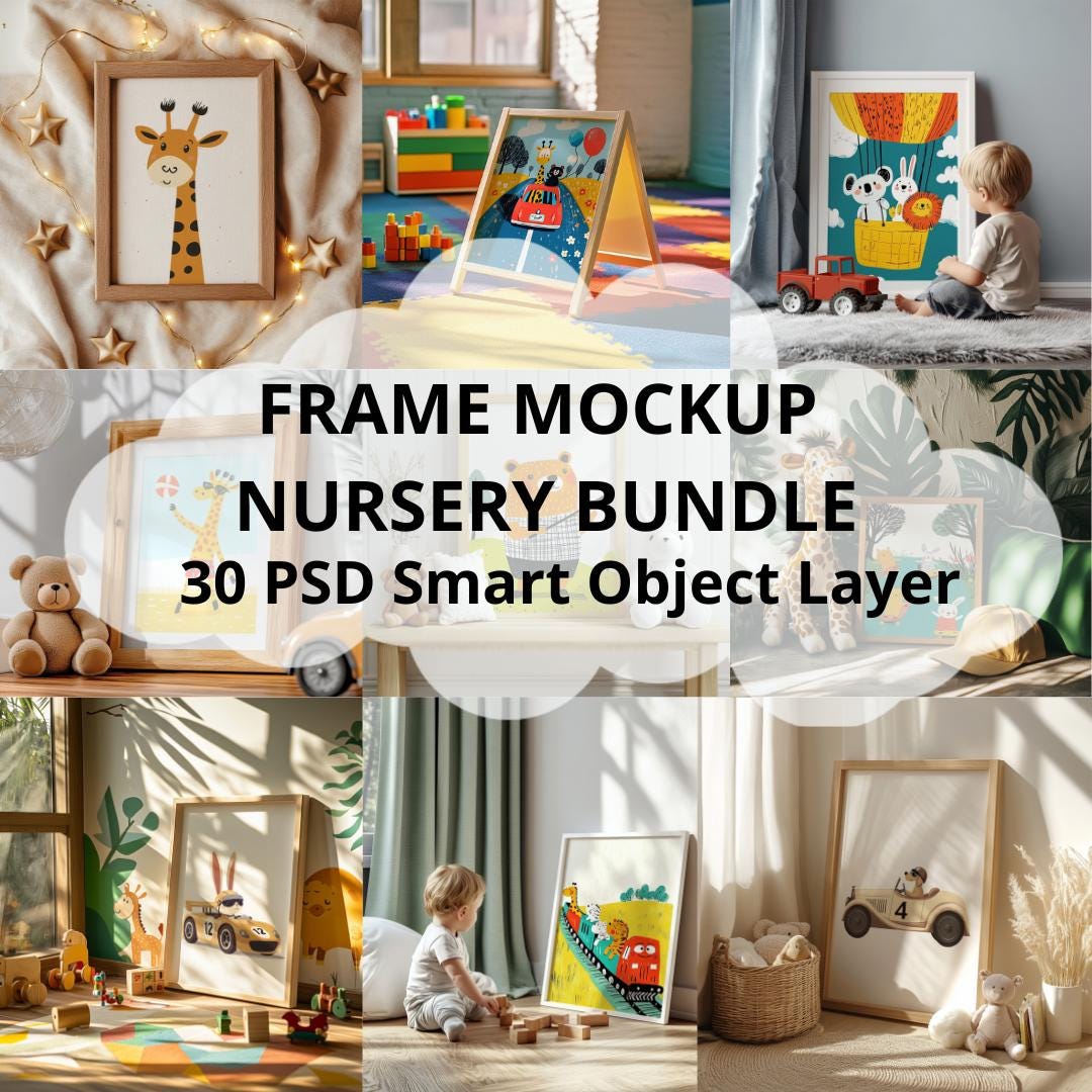 30 Nursery Frames Mockup PSD Bundle Set Frame Mockup Bundle 30 PSD Wall ...