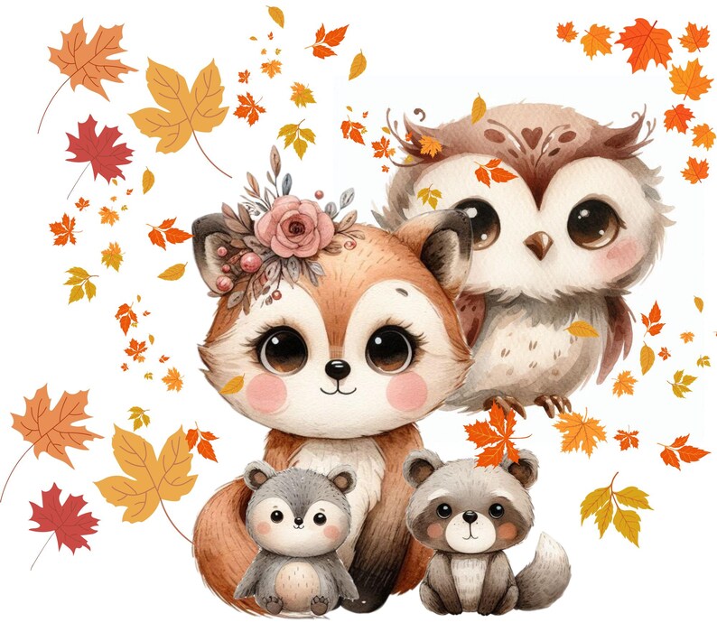 Baby Woodland Animals Clipart Bundle, Cute Nursery Art Bear, Fox ...