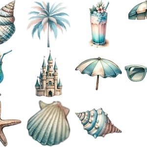 Summer Beach Watercolor Clipart Set, Vacation Clip Art, Boho Tropical ...
