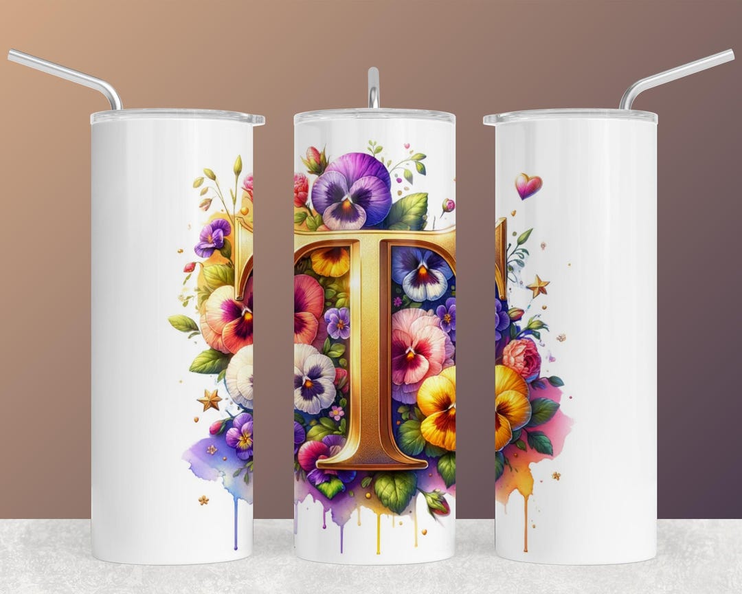 Vibrant Floral T Letter Design for Tumbler Wrap - Instant Download ...