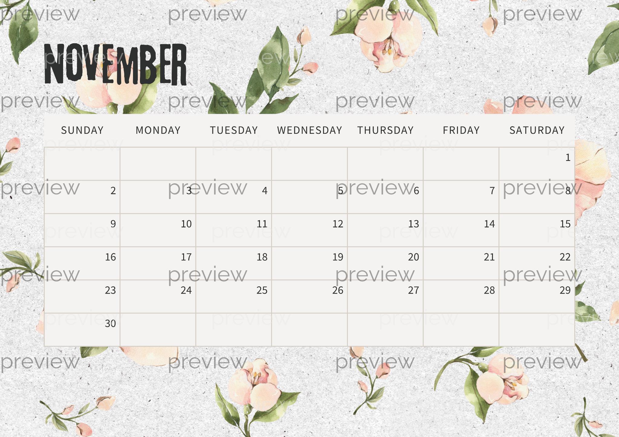 2025 Yearly Calendar Printable Rustic Design With Leaves and Acorns ...