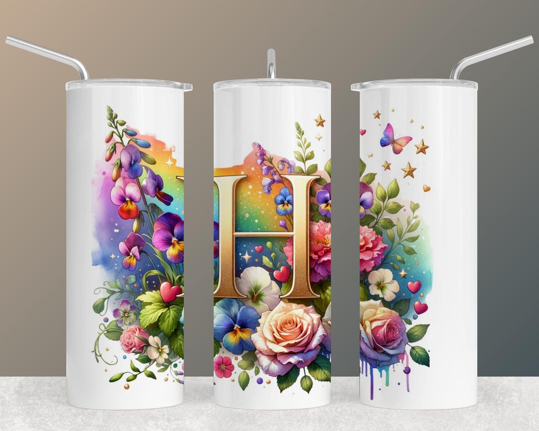 Letter H Floral Tumbler Wrap – Ornate Initial, Sublimation Design ...