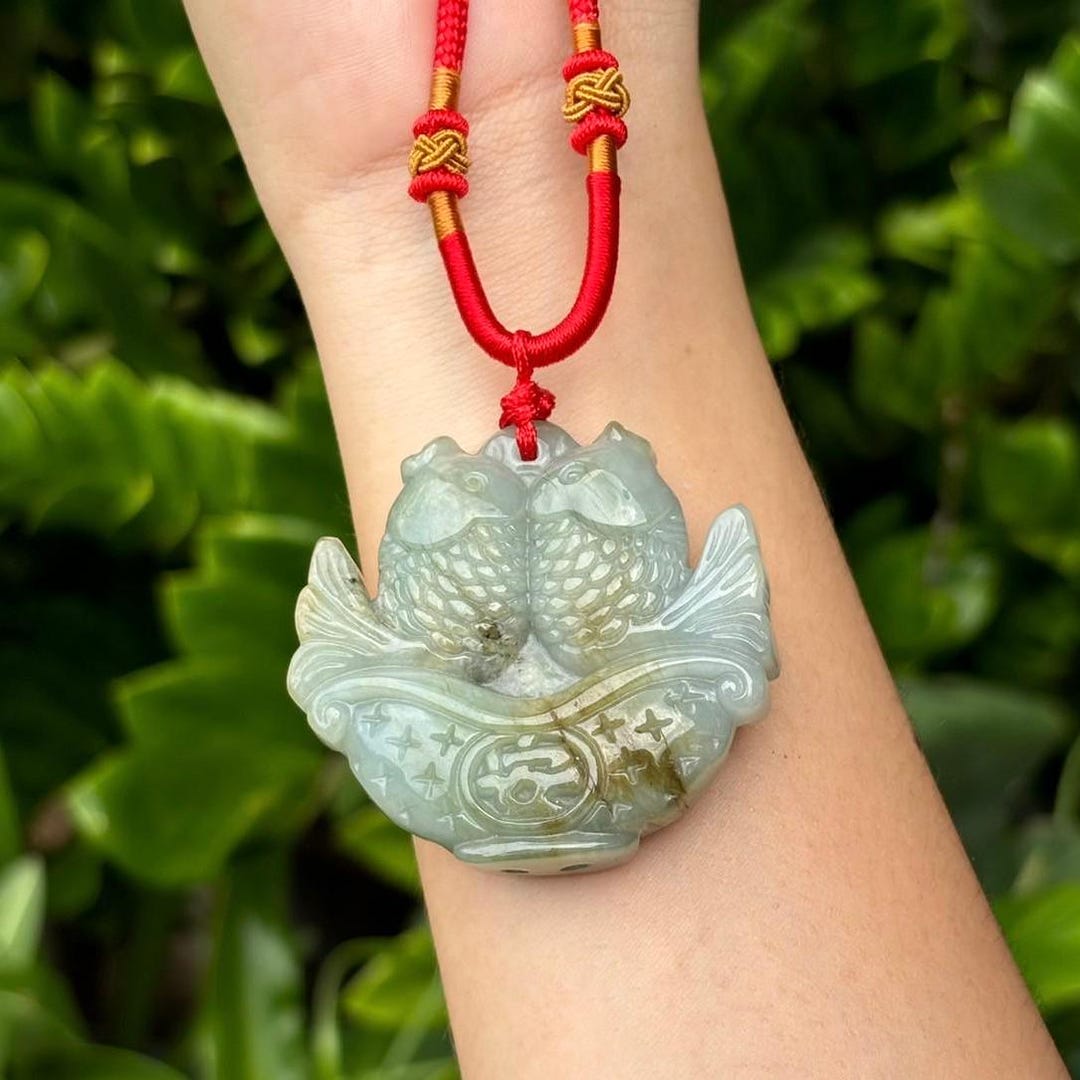 Light Green Chinese Jade Double Fish Pendant Necklace–symbol Prosperity ...