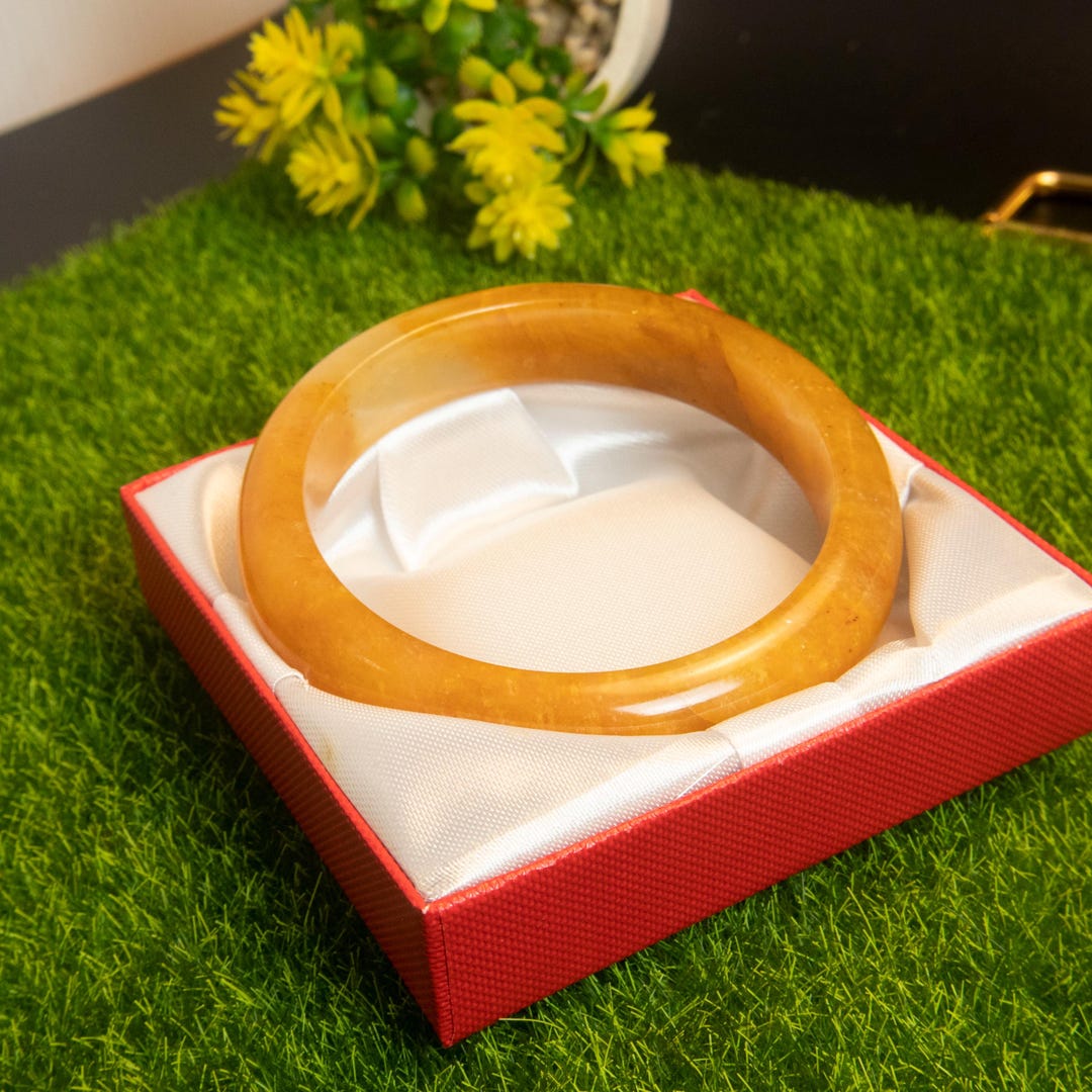 Handmade Honey Brown Jadeite Jade Bangle Bracelet: Stone Healing ...