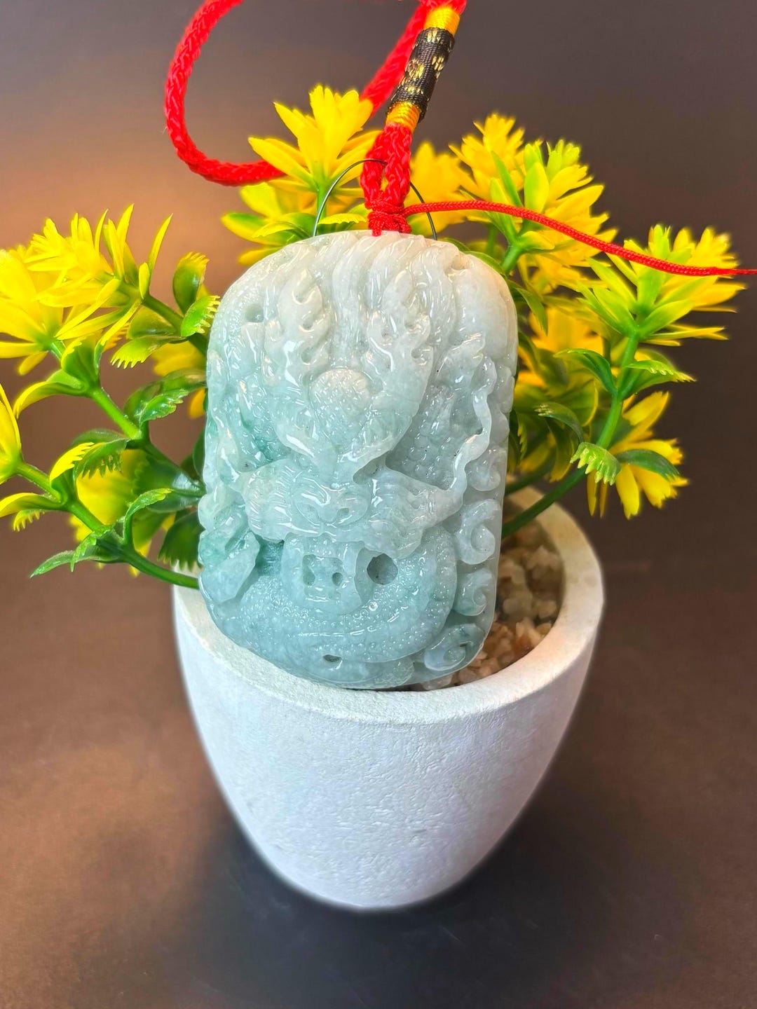 Hand-carved Dragon Jadeite Pendant: Burmese Light Green Gemstone ...