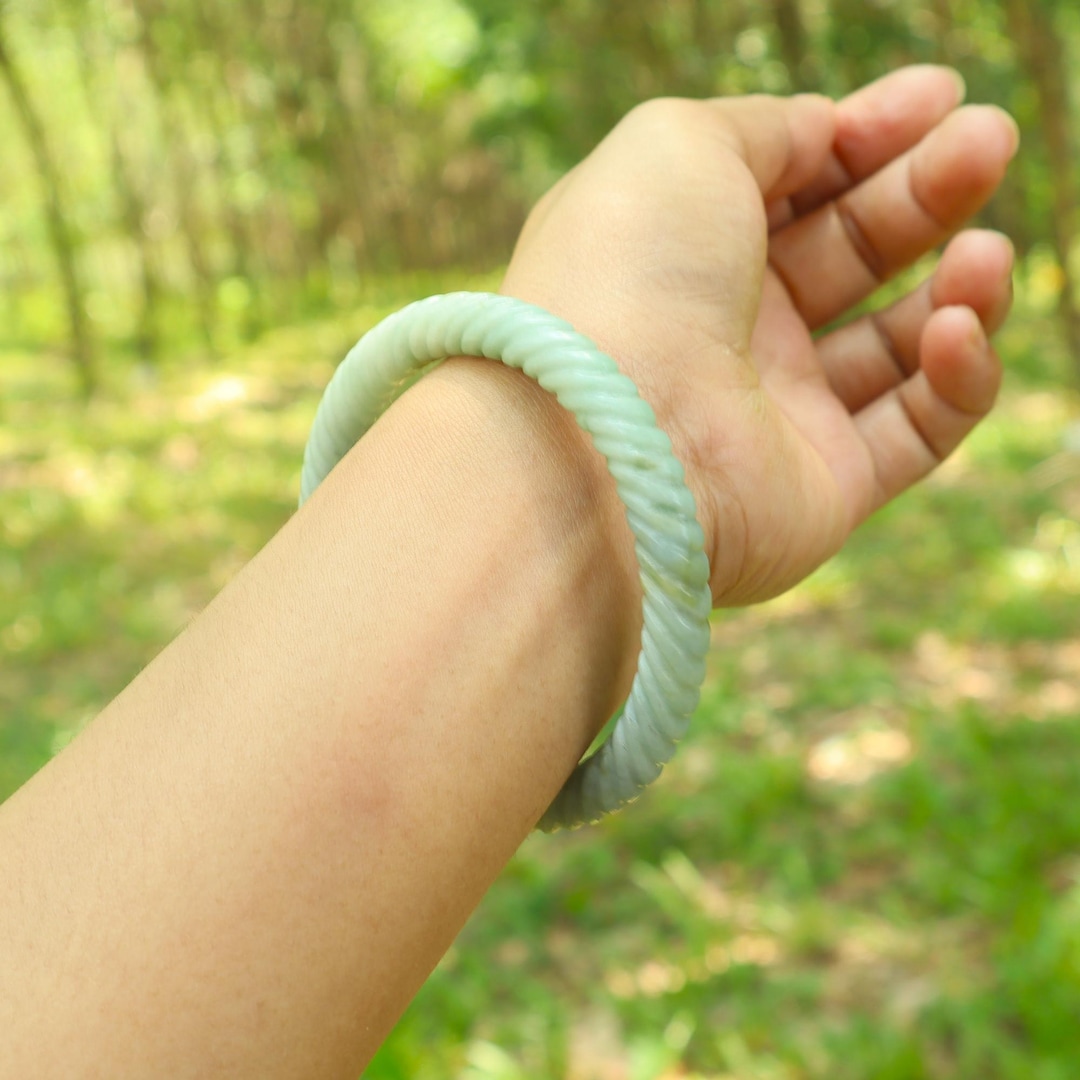 Hand Carved Burmese Jadeite Bangle: Spiral Carving (59mm) - Etsy
