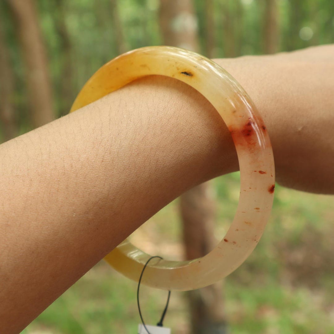 Handmade Honey Brown Jadeite Bangle: Burmese Jade Bracelet (61mm) - Etsy