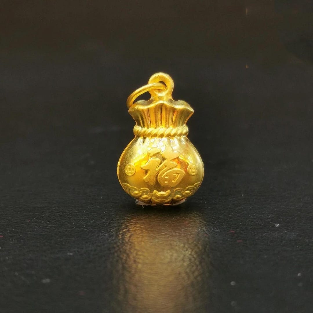 Rare Antique 24K Yellow Gold Chinese Lucky Money Bag Charm Pendant ...