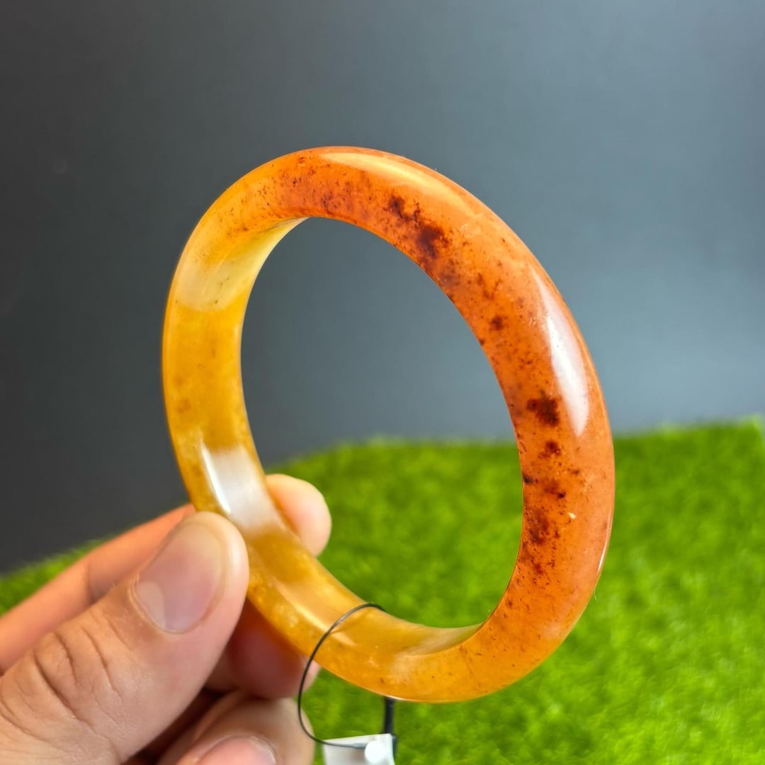 62mm Natural Orange Burmese Jadeite Jade Bracelet Certified Honey Brown ...