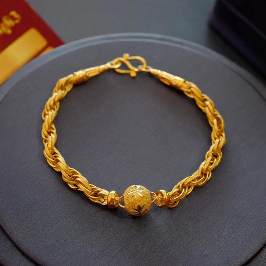 24k Gold Solid Pure Bracelet Handmade Thai Gold Chain for Prosperity ...