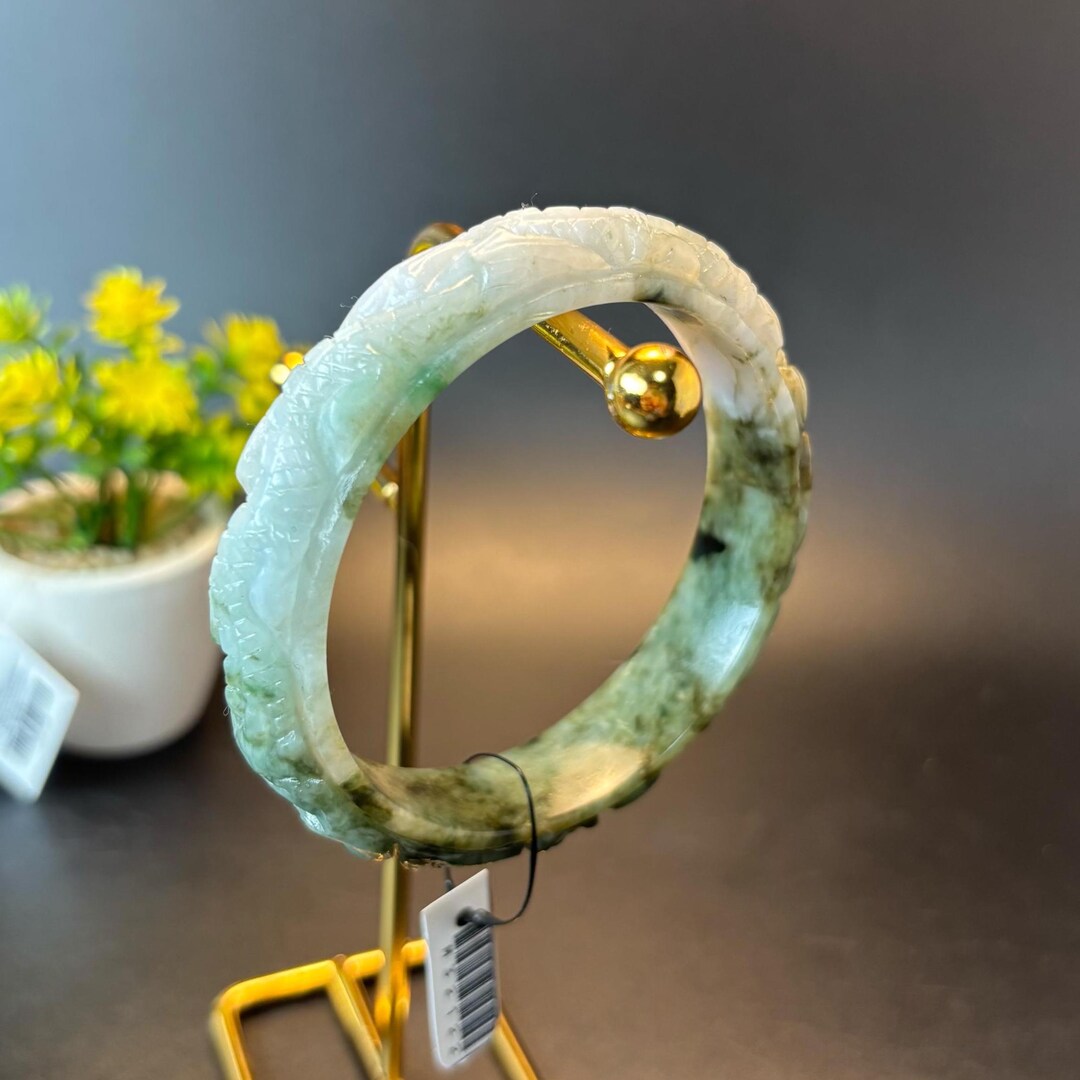 61mm Yin Yang Jade Double Dragon Bangle Bracelet Hand-carved Dragon ...
