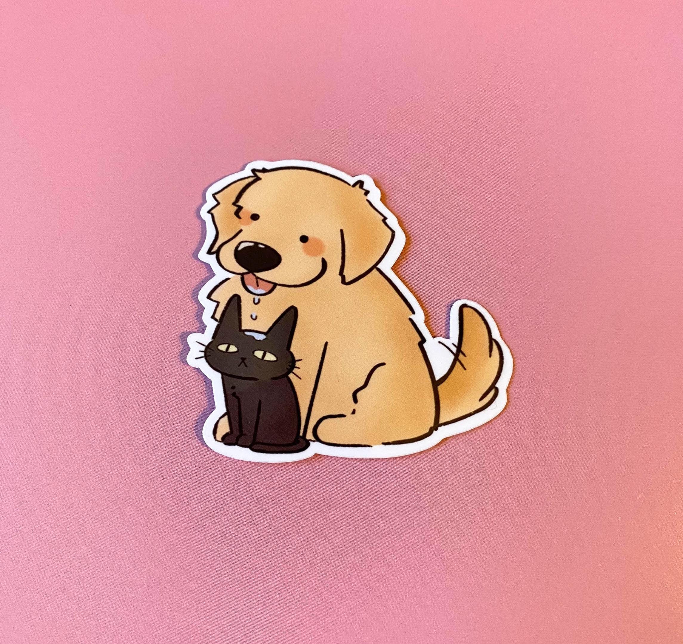 Golden Retriever and Black Cat Sticker | Cute Vinyl Sticker, Stationary ...