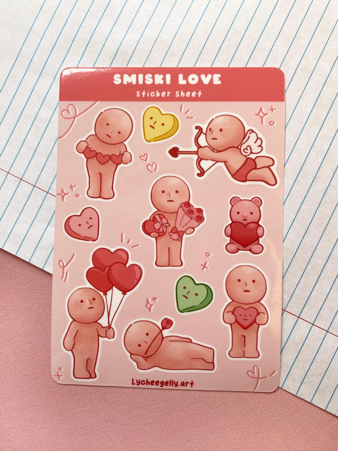 Little Pink Guys Smiski Love Sticker Sheet | Valentines Day, Cute ...