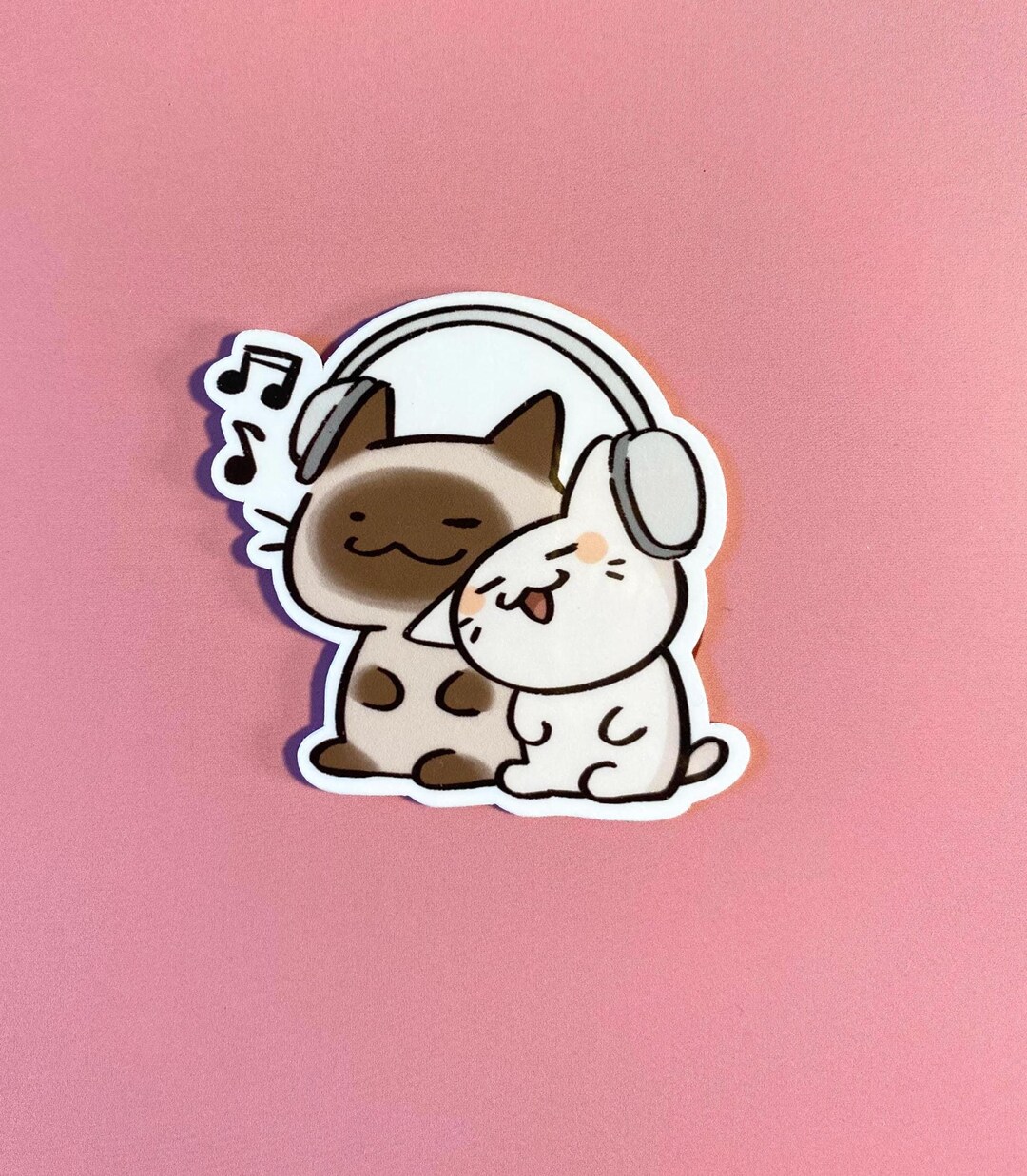 Headphone Sharing Cats Sticker | Two Cats Listening to Music, Vinyl ...