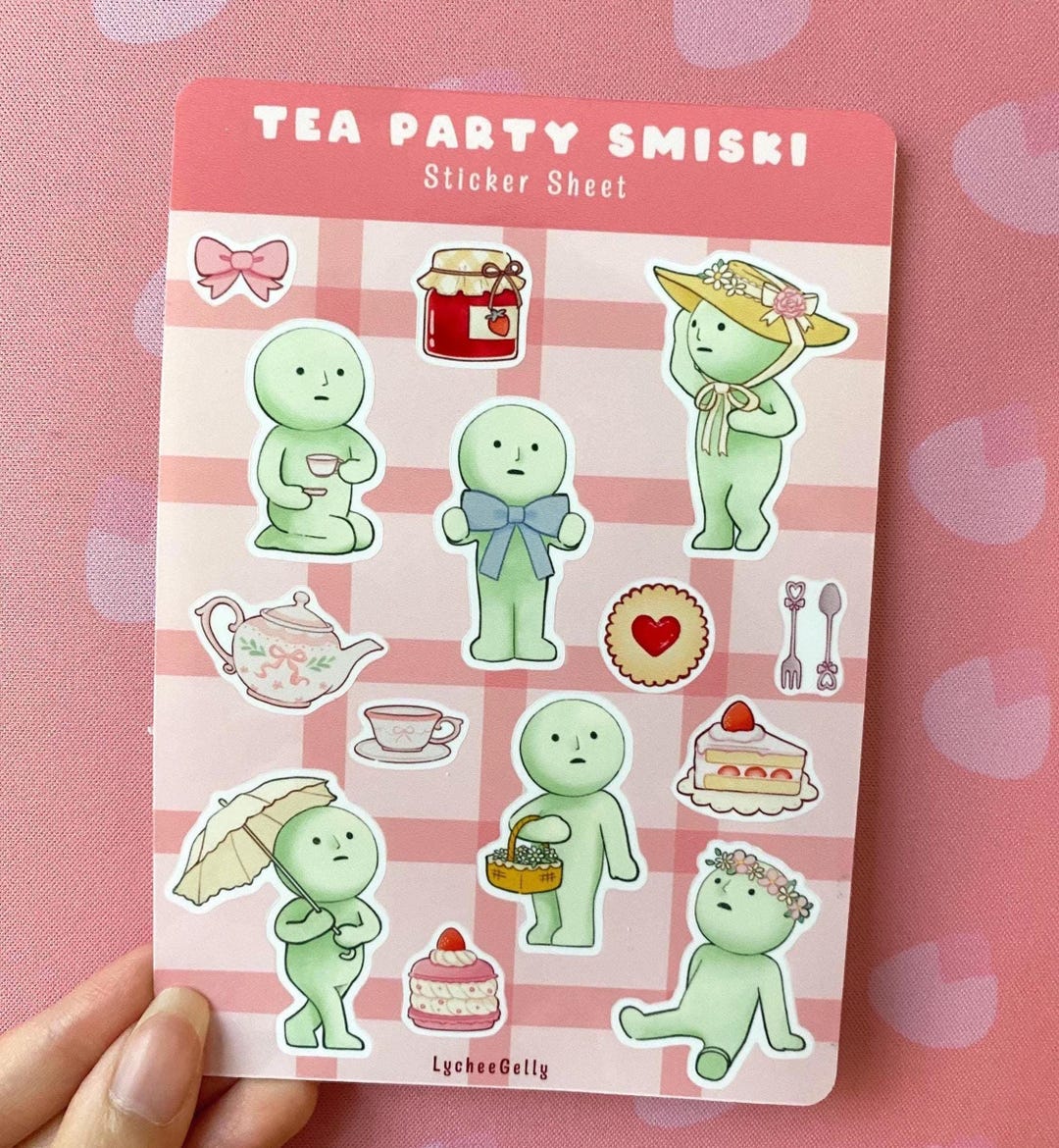 Tea Party Smiski Sticker Sheet | Cute Aesthetic Vinyl Planner ...