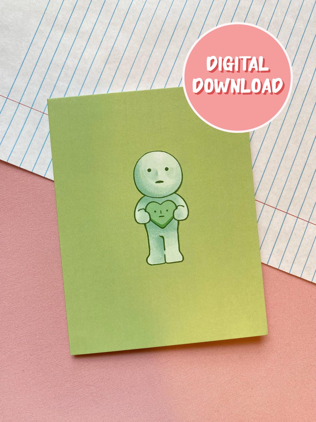 DIGITAL DOWNLOAD Smiski With Green Heart Greeting Card | Cute Card ...