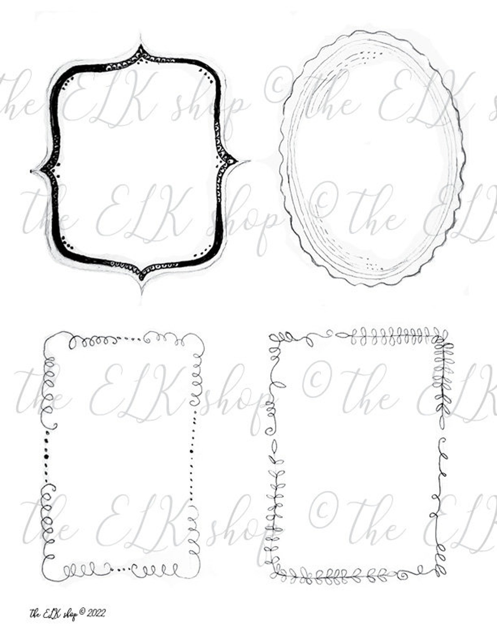 4 Designs - Hand Drawn Border Clip Art, Large and Small Frames, PDF and ...