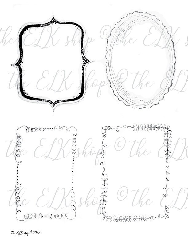 4 Designs - Hand Drawn Border Clip Art, Large and Small Frames, PDF and ...