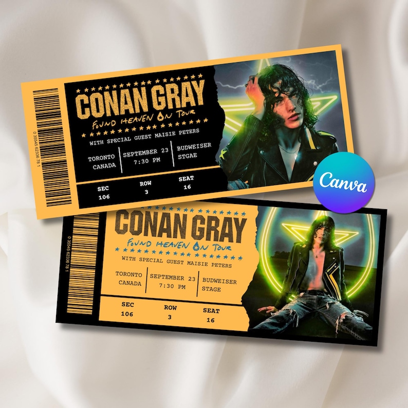 4 Editable Conan Gray Found Heaven on Tour Souvenir Concert Tickets ...
