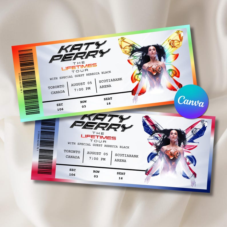 6 Editable Katy Perry the Lifetimes Tour Souvenir Concert Tickets ...
