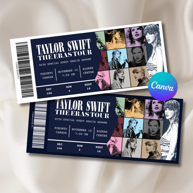 4 Editable Taylor Swift the Eras Tour Souvenir Concert Tickets ...