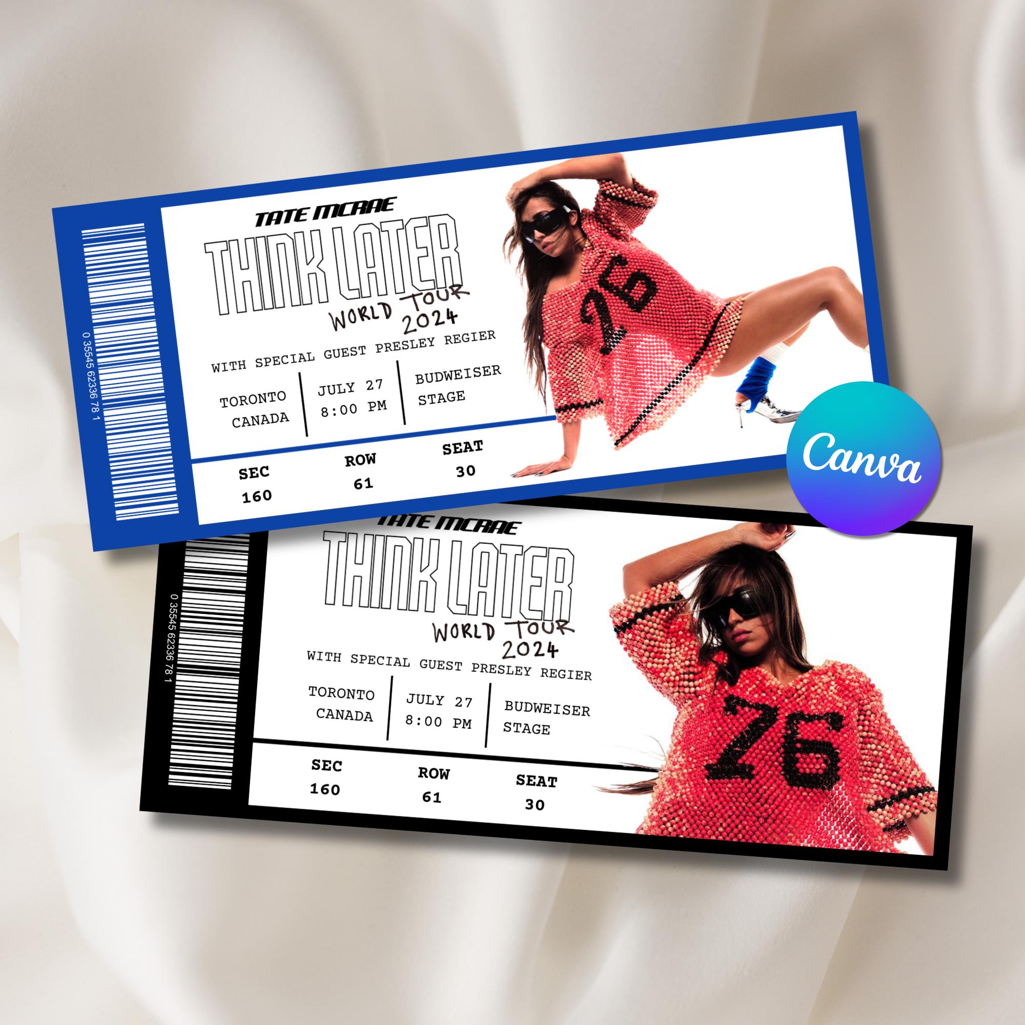 5 Editable Tate Mcrae Think Later Tour Souvenir Concert Tickets ...