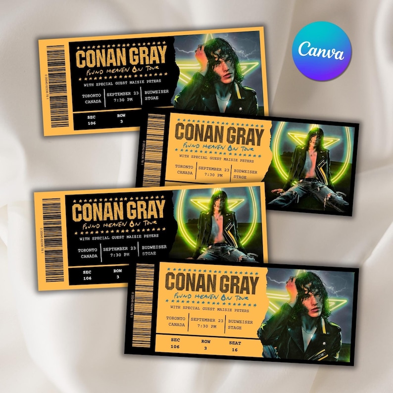 4 Editable Conan Gray Found Heaven on Tour Souvenir Concert Tickets ...