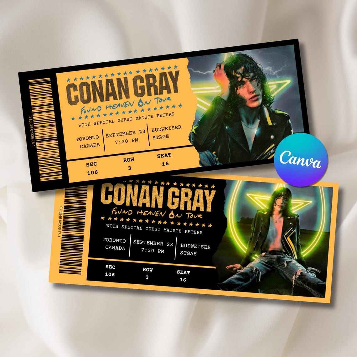 4 Editable Conan Gray Found Heaven on Tour Souvenir Concert Tickets ...
