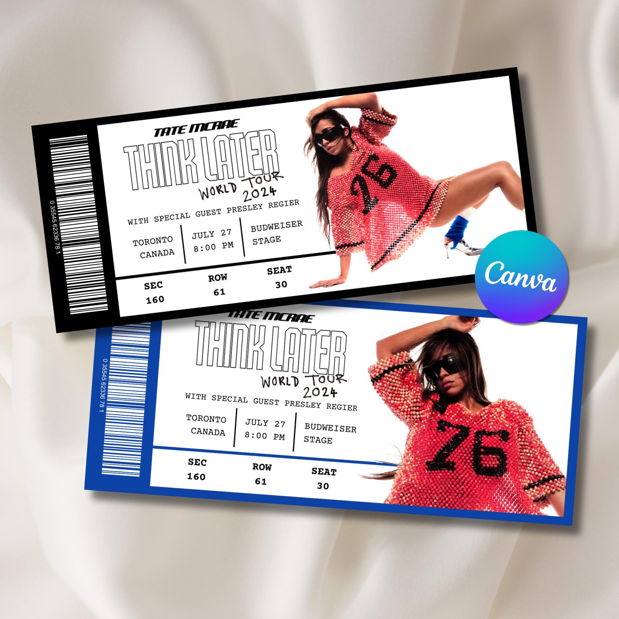 5 Editable Tate Mcrae Think Later Tour Souvenir Concert Tickets ...