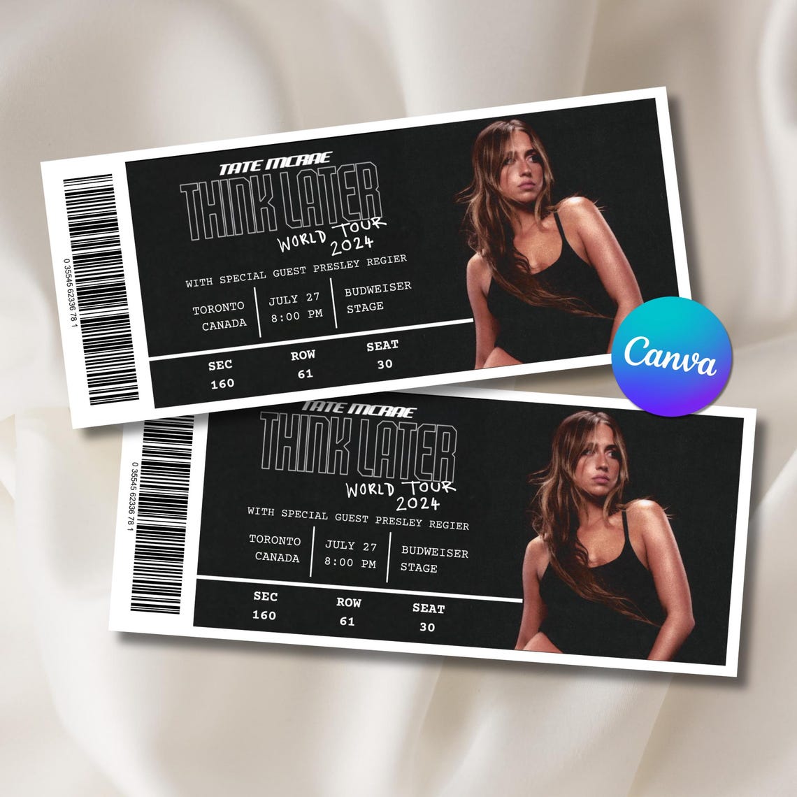 5 Editable Tate Mcrae Think Later Tour Souvenir Concert Tickets ...